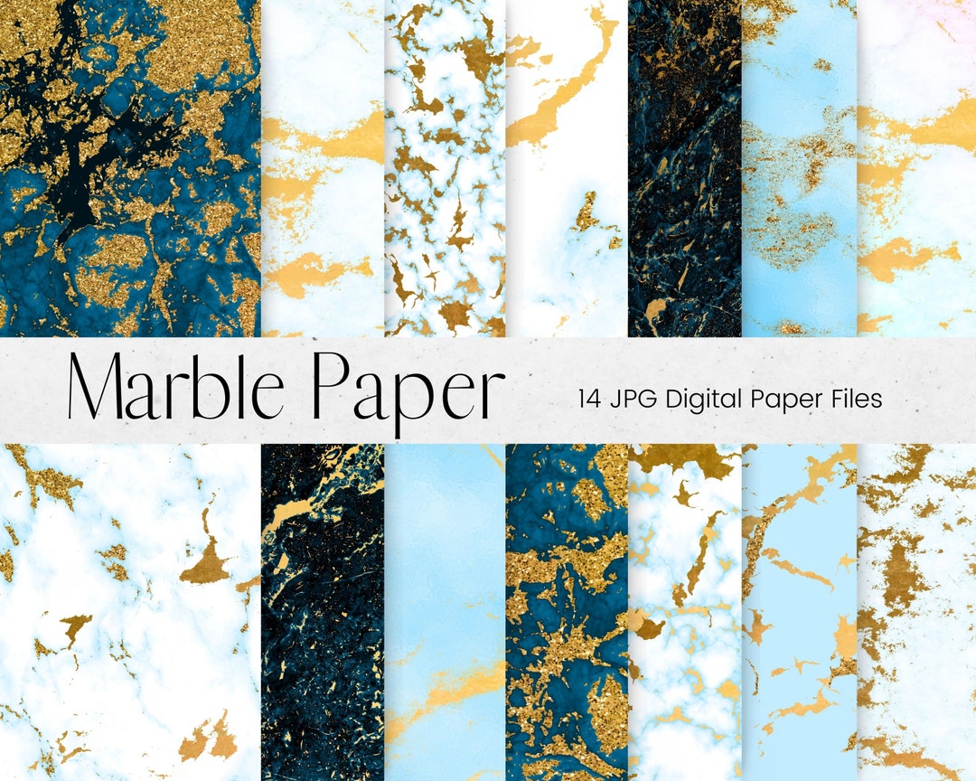 Blue Marble Pattern Digital Paper, Navy, Glitter, Black, White Marble ...