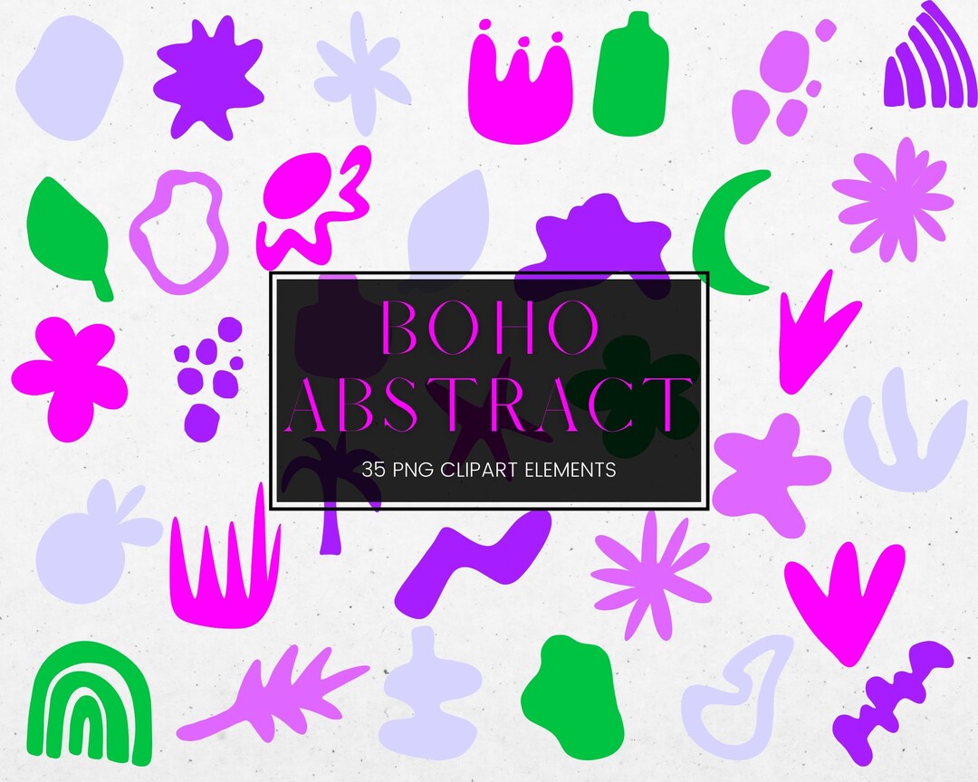 Abstract Boho Clipart, Bohemian Clipart Shapes, Modern Boho Collage ...