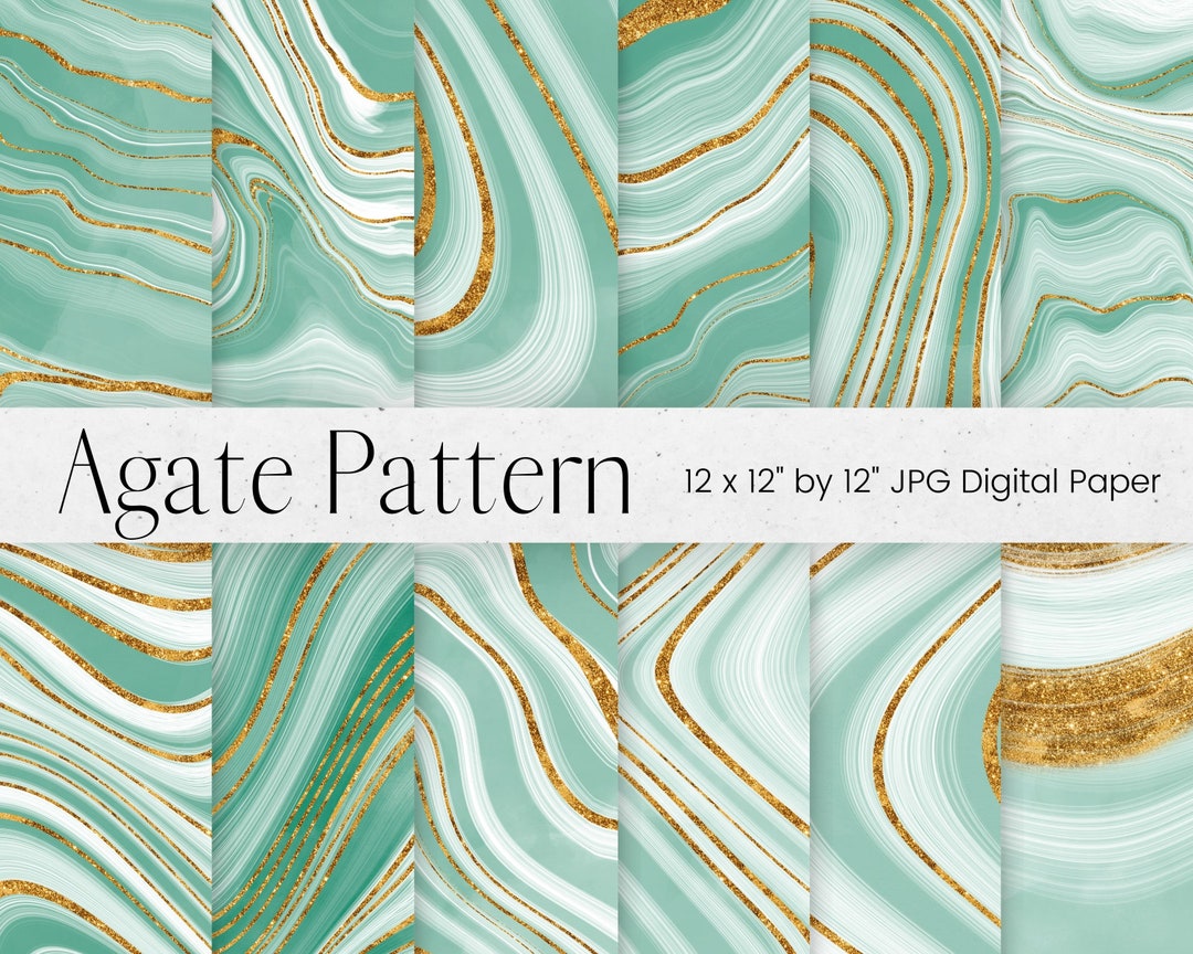 Green Agate Digital Paper, Gold Glitter and Agate Pattern Background ...