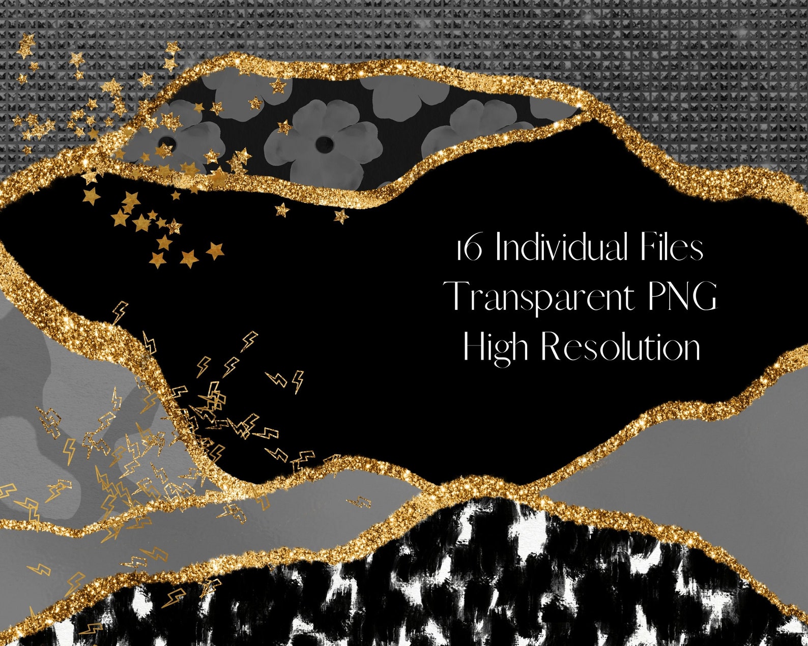 Eclectic Border Clipart, Black Border Overlays, Transparent PNG Marble ...