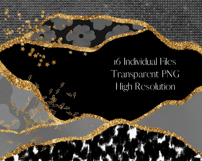 Eclectic Border Clipart, Black Border Overlays, Transparent PNG Marble ...