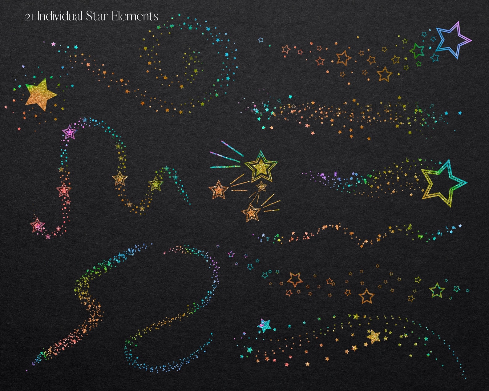 21 Rainbow Glitter Stars Clipart Set Rainbow Glitter Star - Etsy