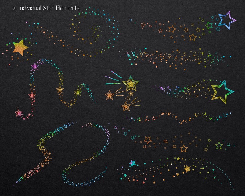 21 Rainbow Glitter Stars Clipart Set, Rainbow Glitter Star Frames and ...
