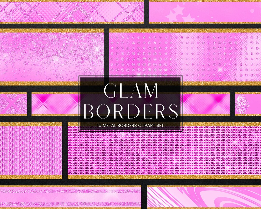 Pink Glitter Glam Border Clipart, Luxury Gold Glitter Metal Foil PNG ...