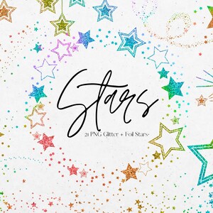 21 Rainbow Glitter Stars Clipart Set, Rainbow Glitter Star Frames and ...