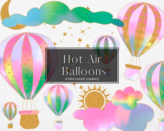 Hot Air Balloon Clip Art Rainbow Watercolor Hot Air Balloons - Etsy
