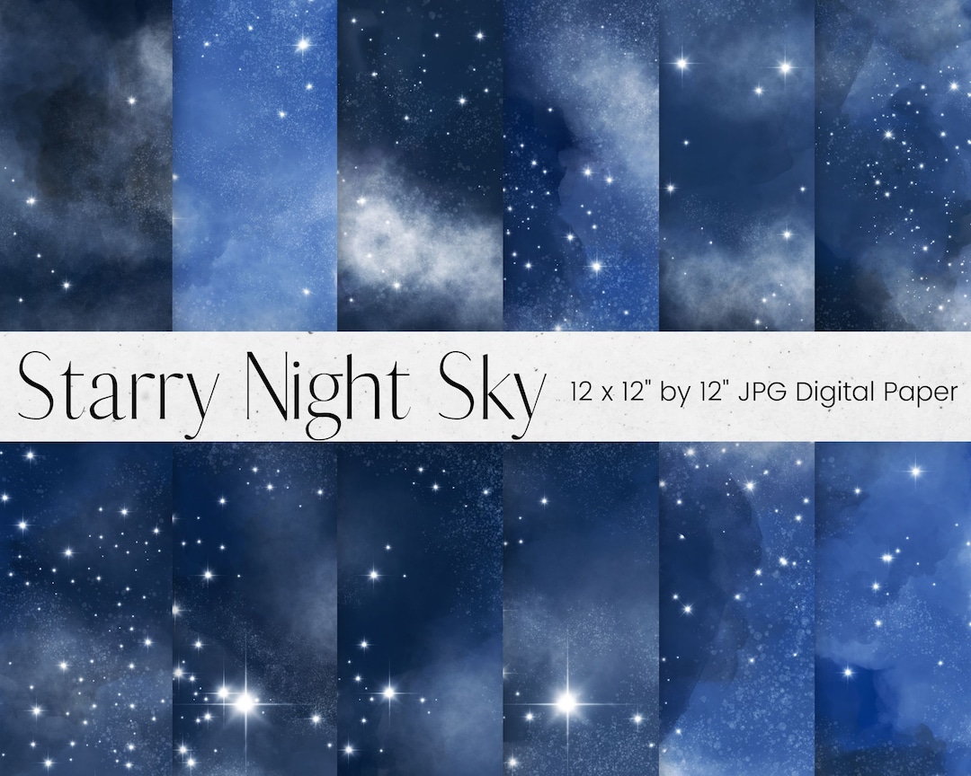 Starry Night Digital Paper, Blue Watercolour Texture, Night Sky Texture ...