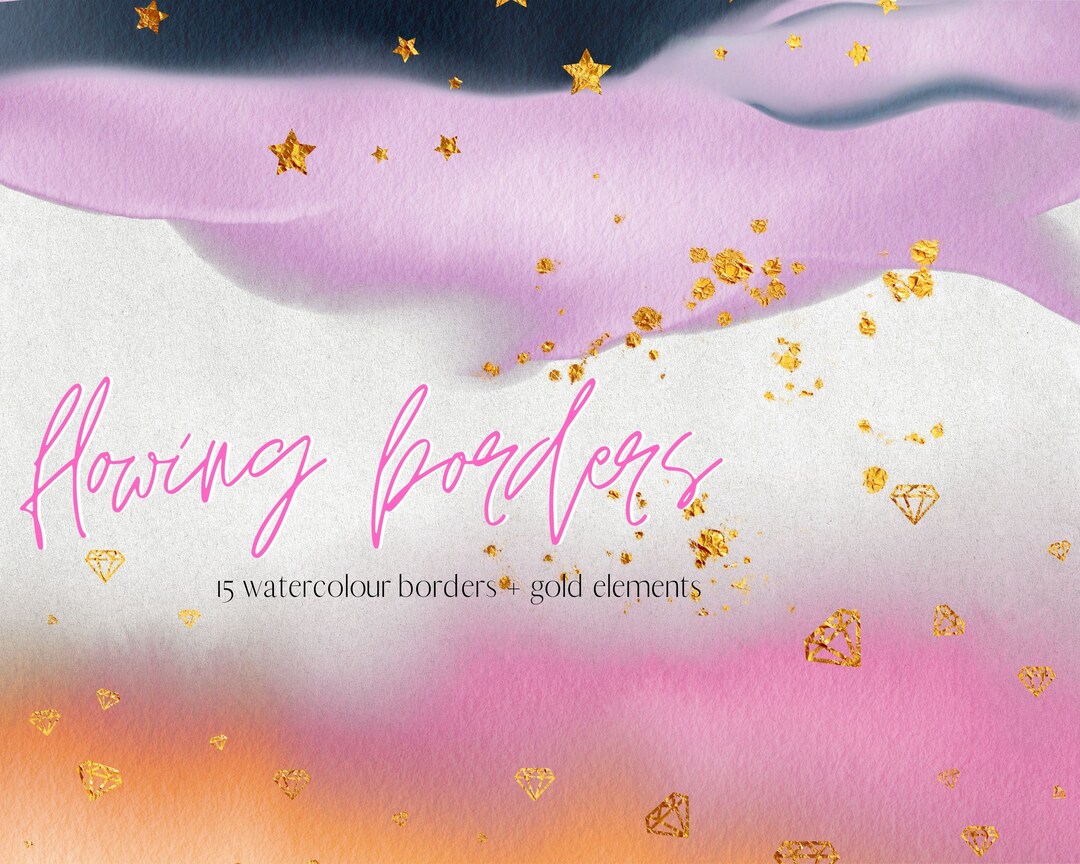 Colourful Watercolour Borders Clipart, Hand Painted Border, Gold ...