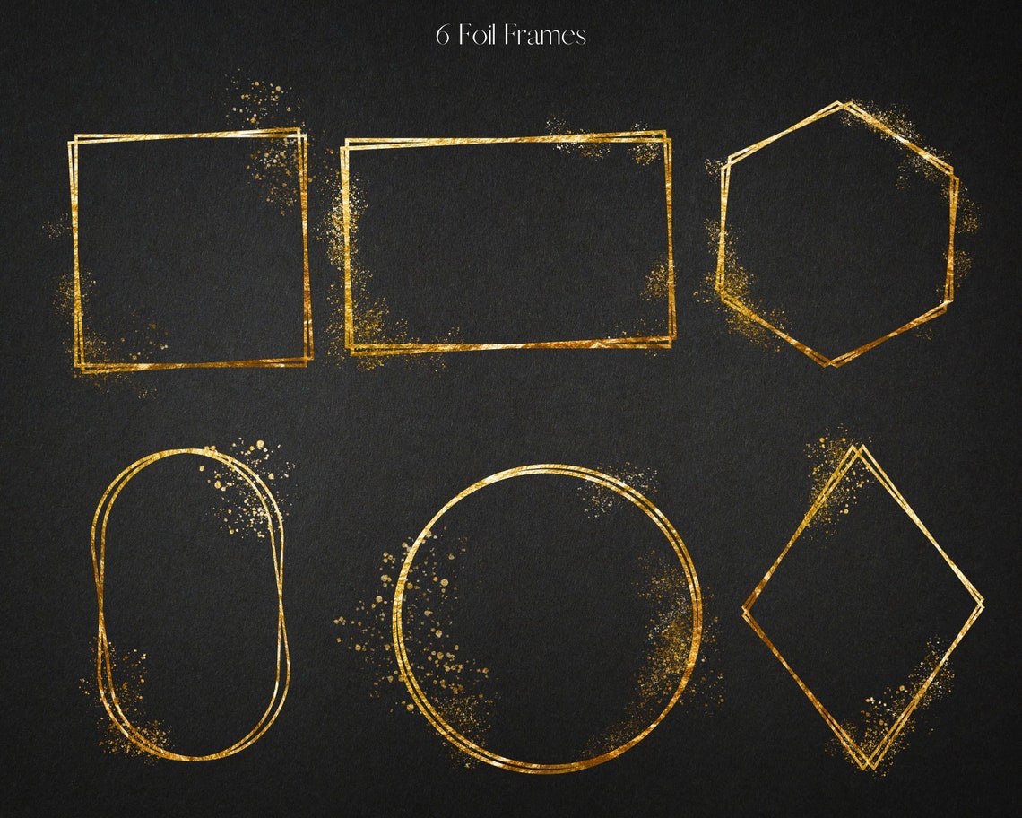 Gold Frames and Glowing Dots Clipart, Square Circle Gold Frame Overlays ...
