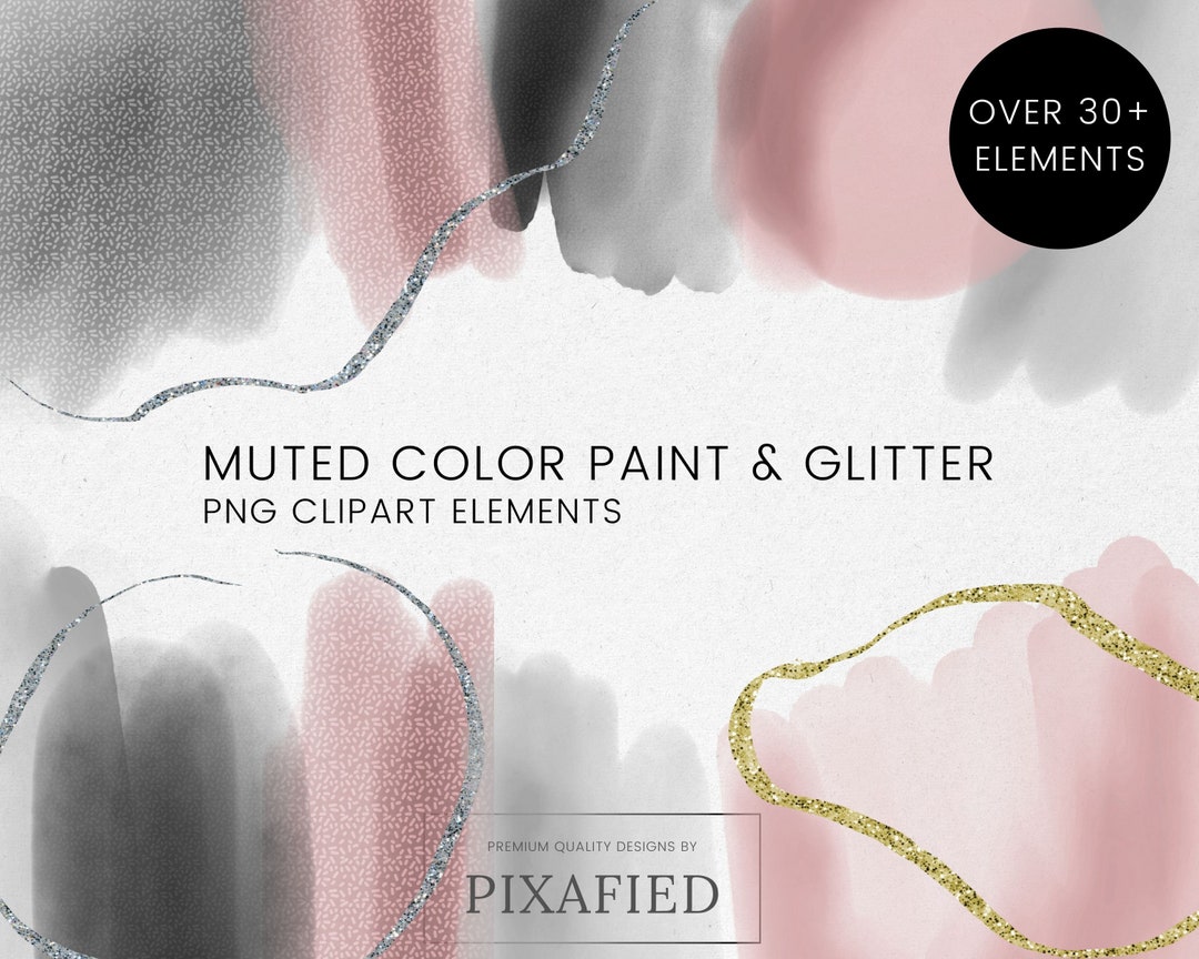 30 Watercolor and Glitter Abstract Paint Brush Strokes, Rose Pink Black ...