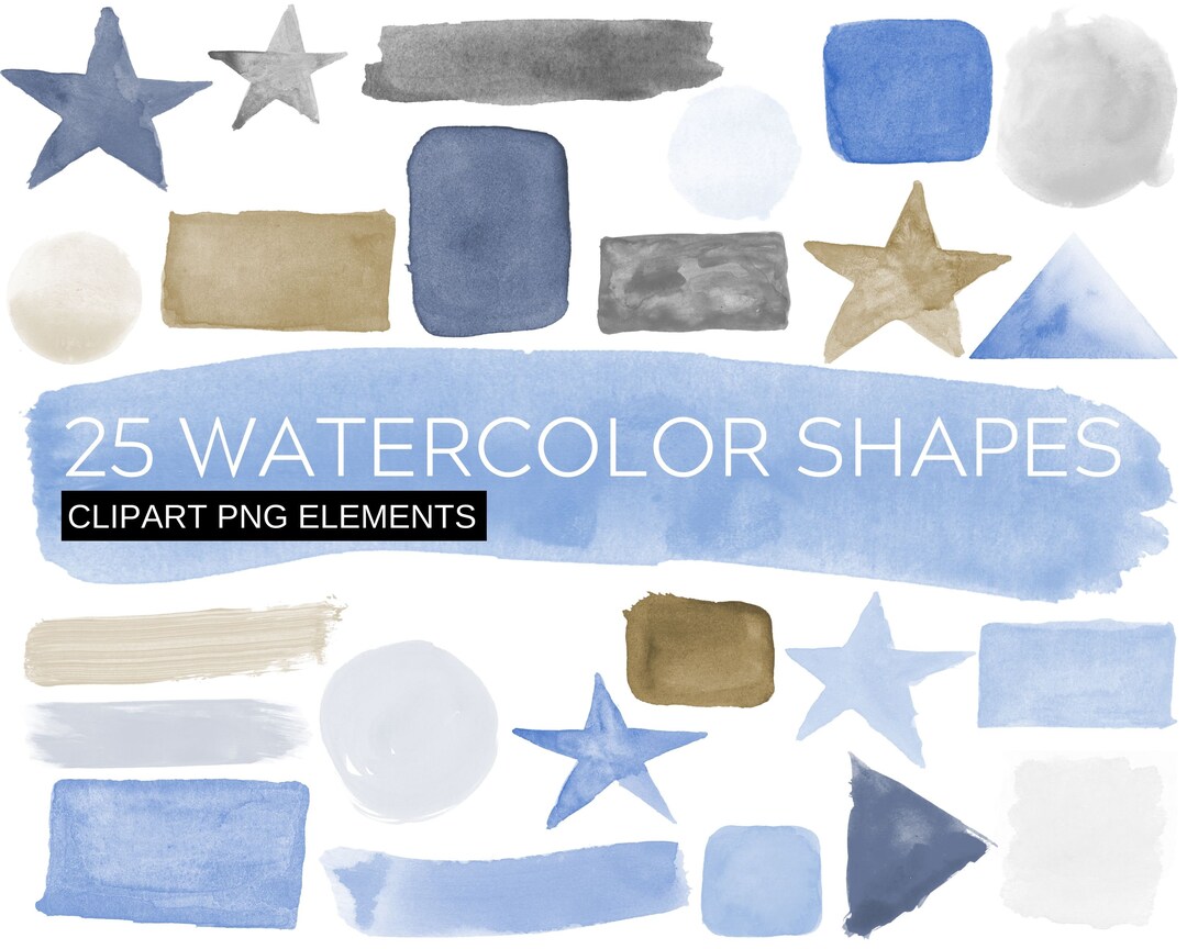 25 Blue Watercolor Shape Elements Clip Art Digital Circle, Triangle ...