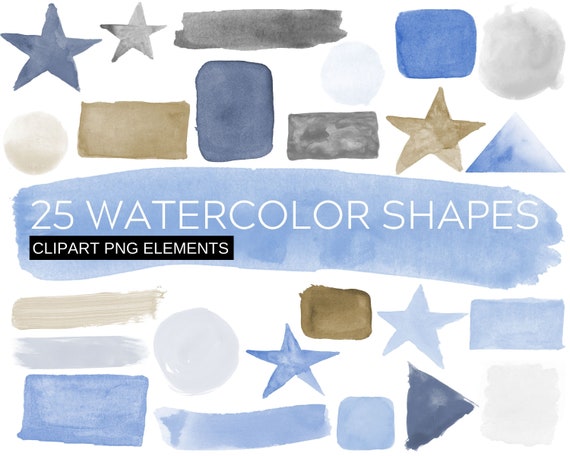 25 Blue Watercolor Shape Elements Clip Art Digital Circle | Etsy