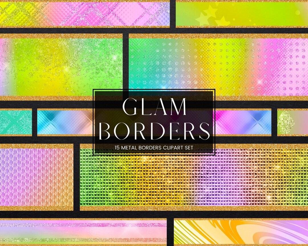 Rainbow Glitter Glam Border Clipart, Luxury Gold Glitter Metal Foil PNG ...