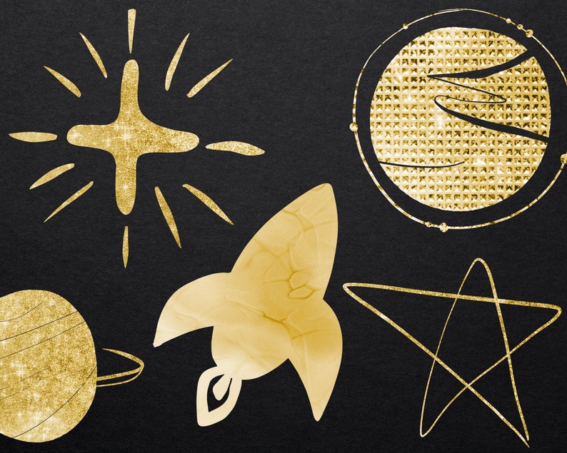 Gold Galaxy Clipart Sparking Gold Glitter Planets Moons | Etsy