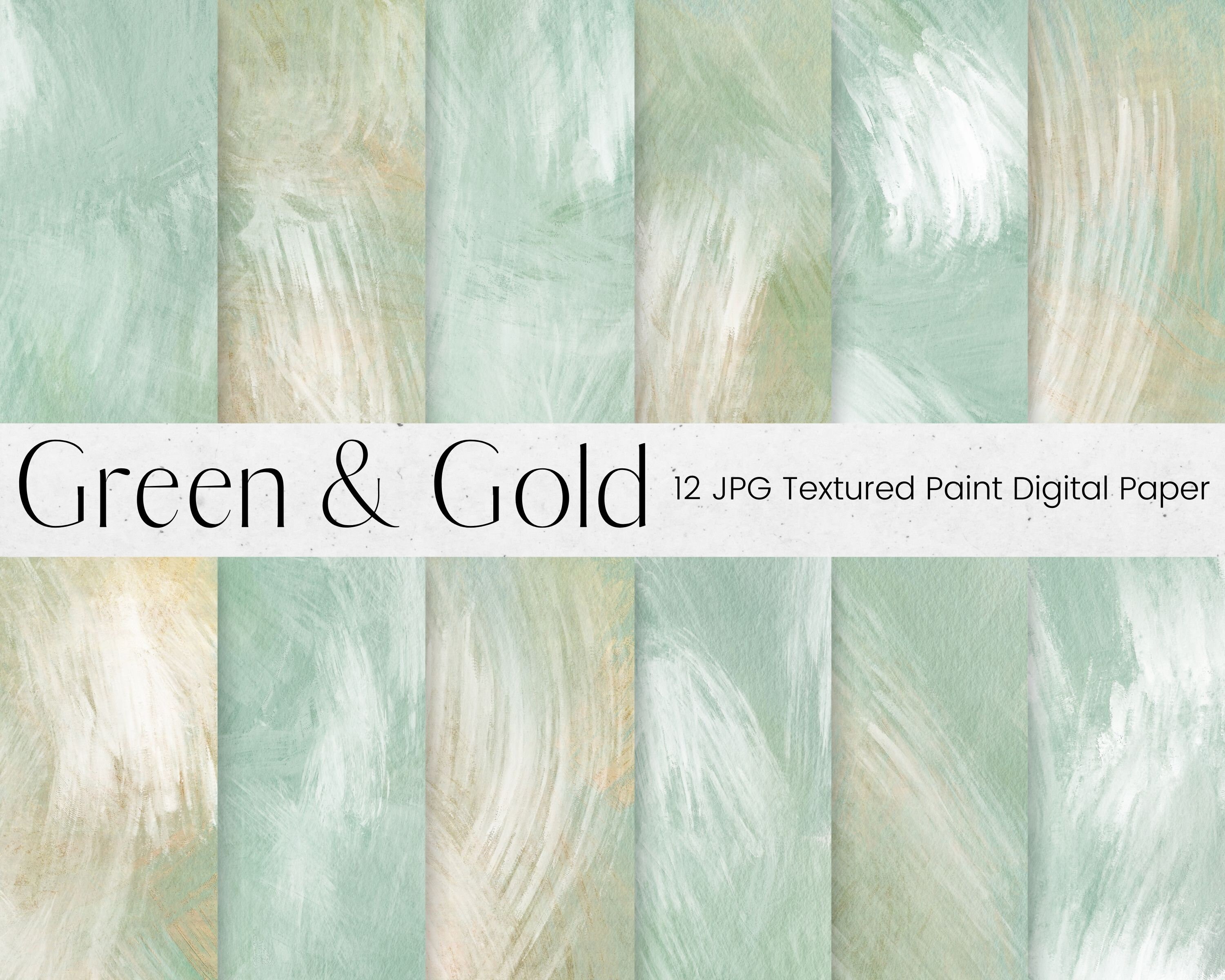 Green and Gold Paint Pattern Digital Paper Gold White - Etsy