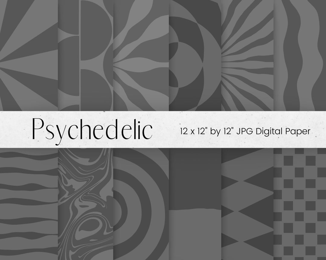 Psychedelic Digital Paper Pattern, Black, Grey Retro Texture, 70's ...
