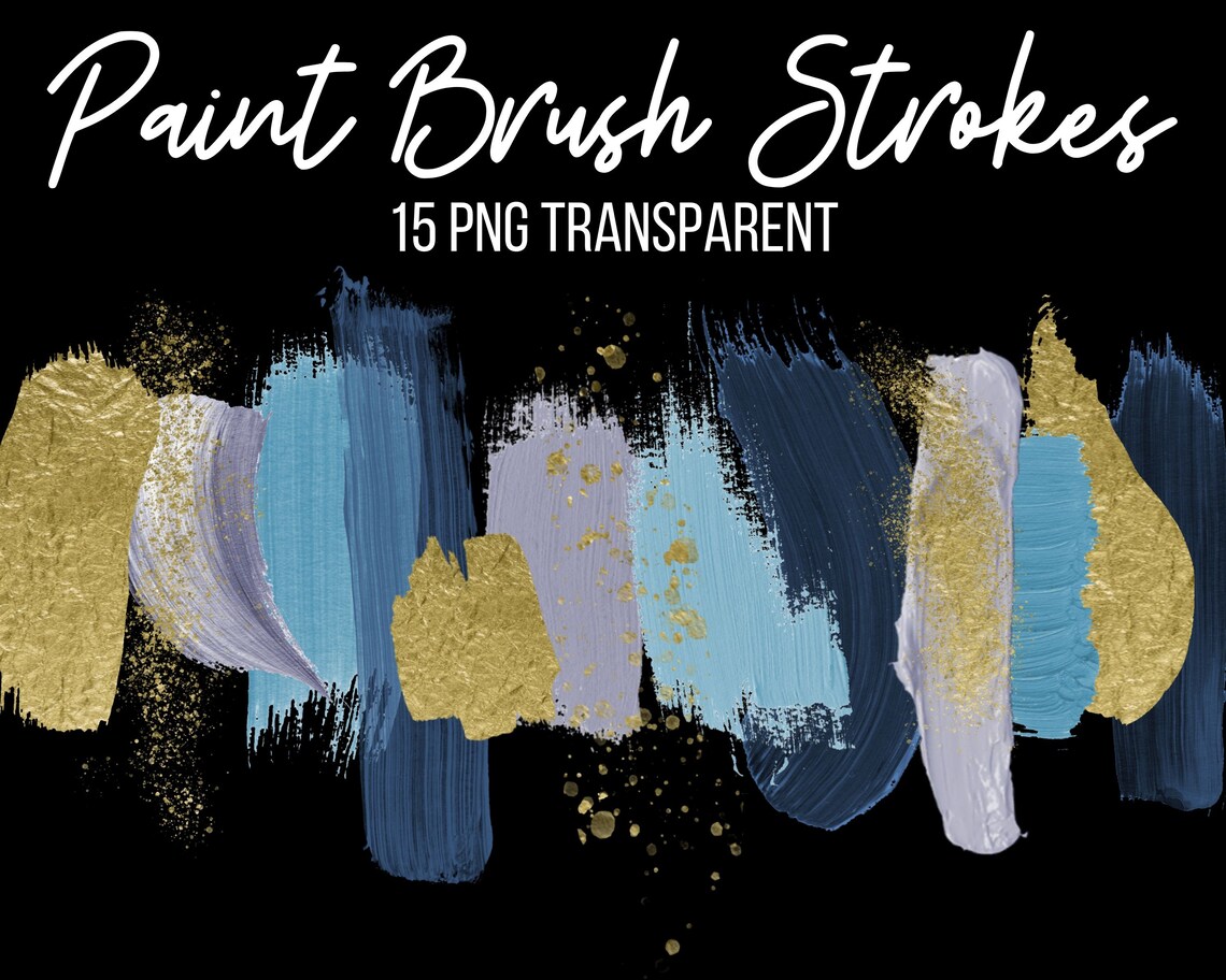 15 Gold and Blue Brush Strokes clipart Gold glitter brush | Etsy
