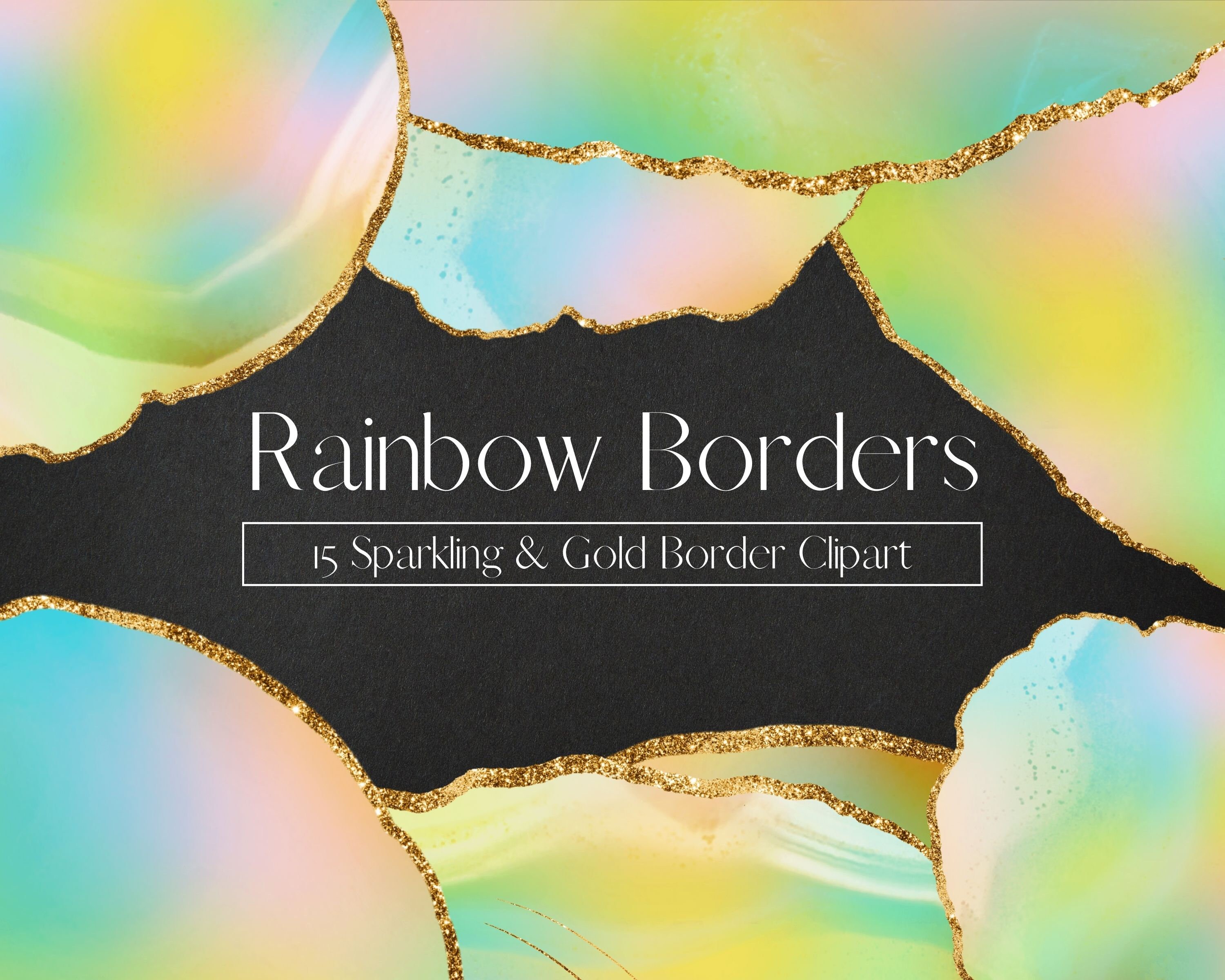 Rainbow Borders Clipart Glitter PNG Frames Gold Glitter | Etsy