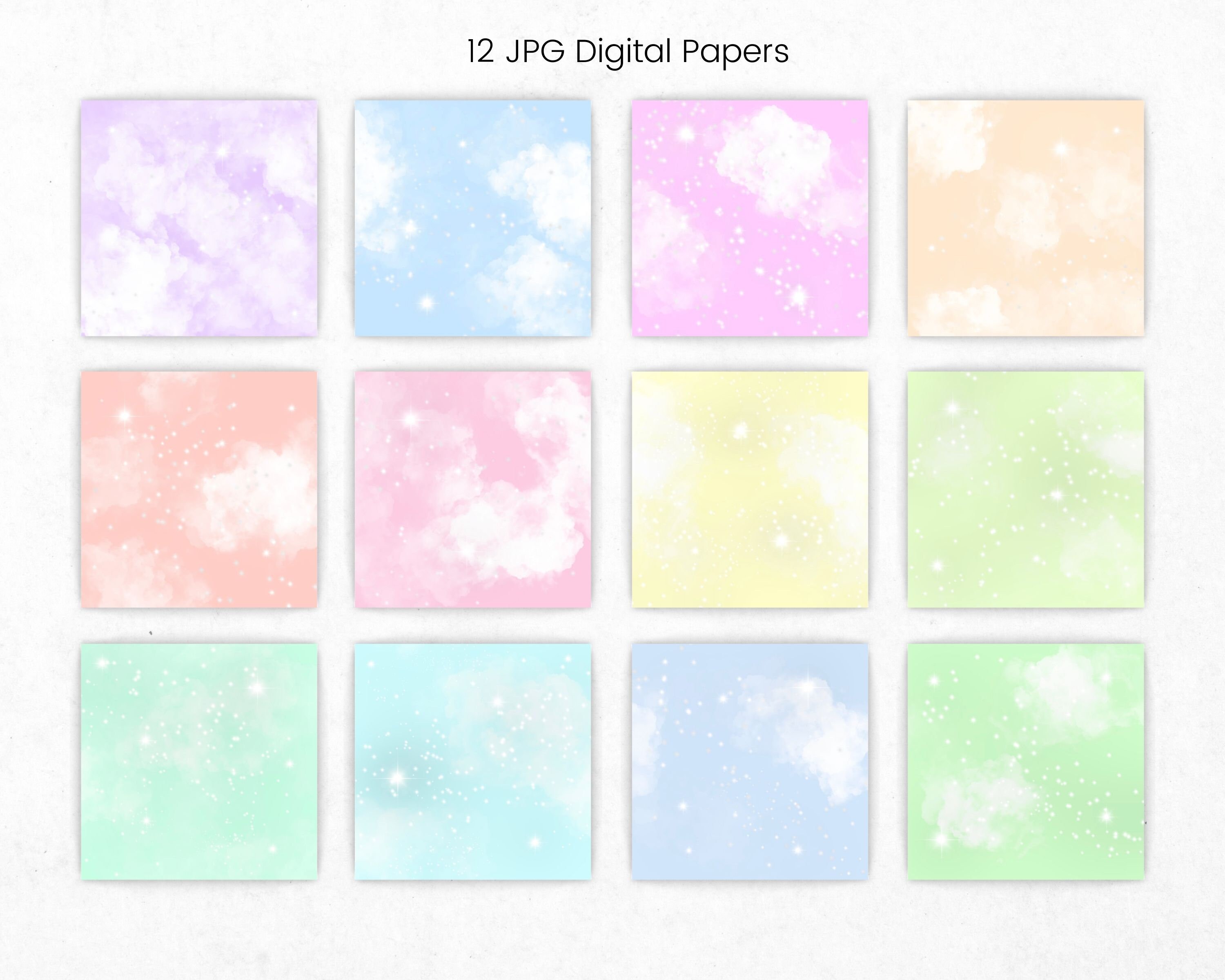 Pastel Clouds Digital Paper Pattern Sparkling Stars Texture - Etsy