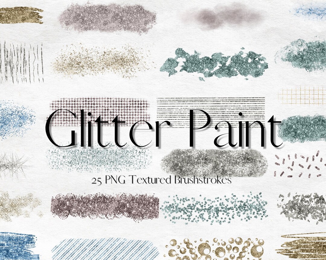 Glitter Brushstroke Clipart, Blue, Gold Modern Textured Glitter Paint ...
