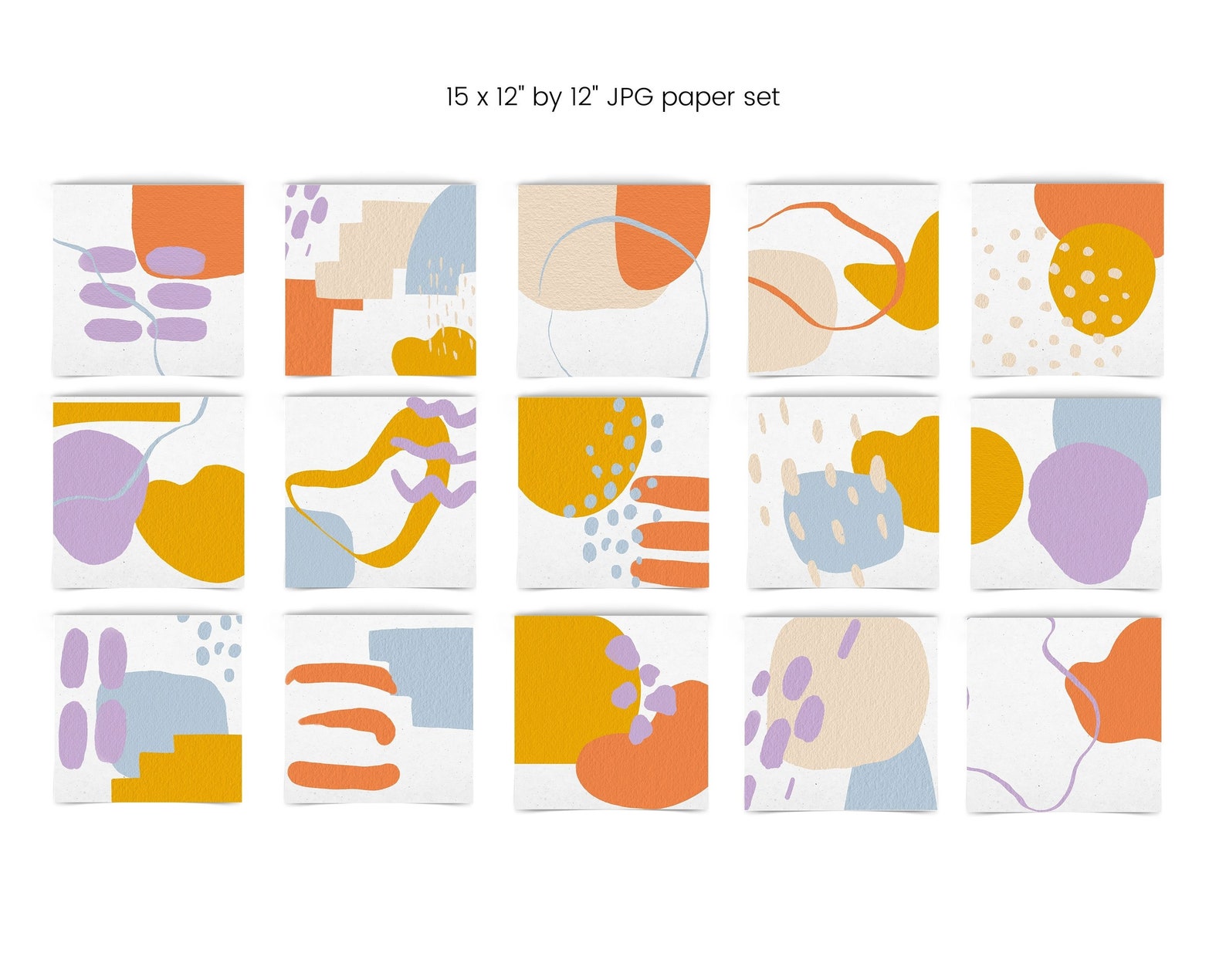 Abstract Shapes Digital Paper, Orange, Blue, Yellow, Purple Paint Paper ...