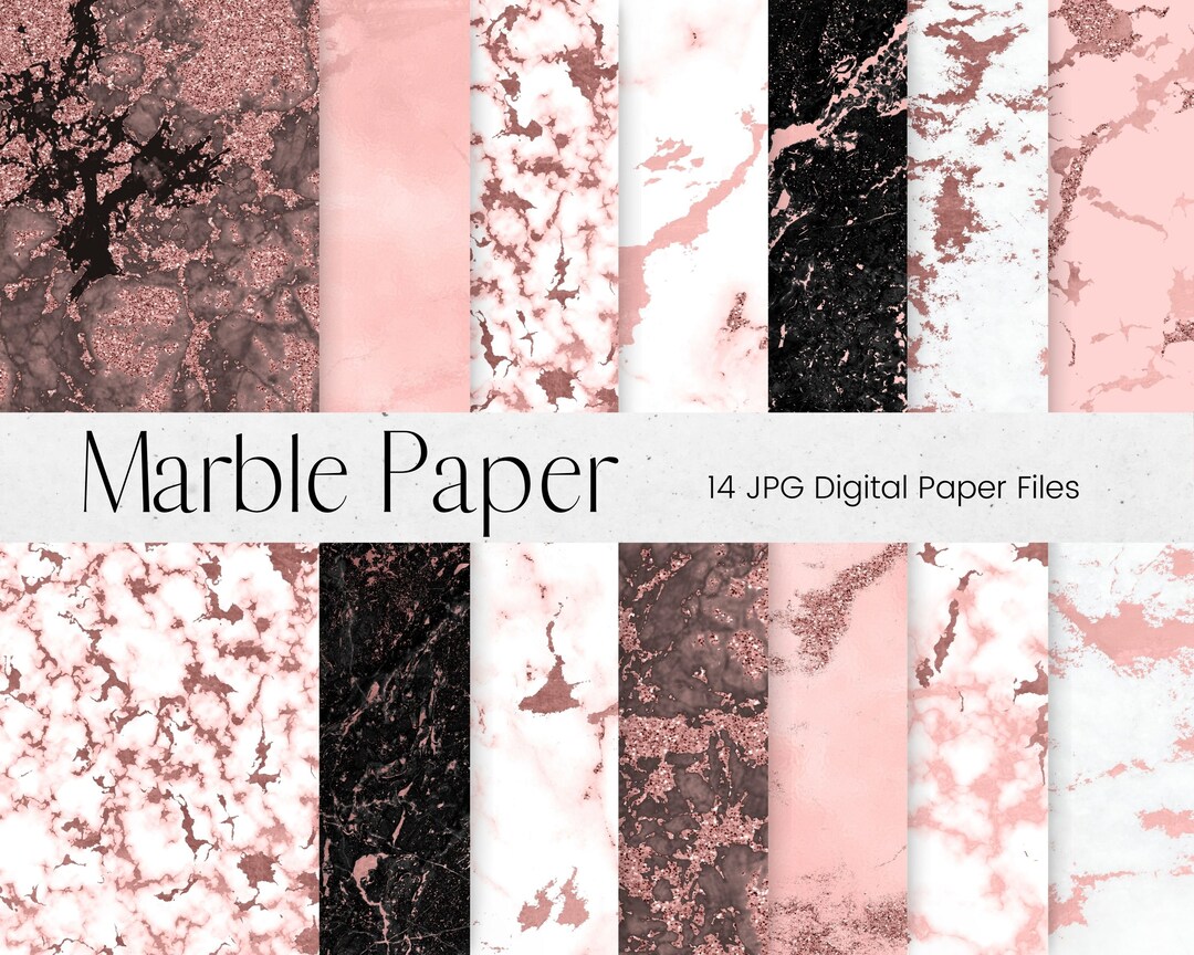 Rose Gold Marble Pattern Digital Paper, Pink, Glitter, Black, White ...