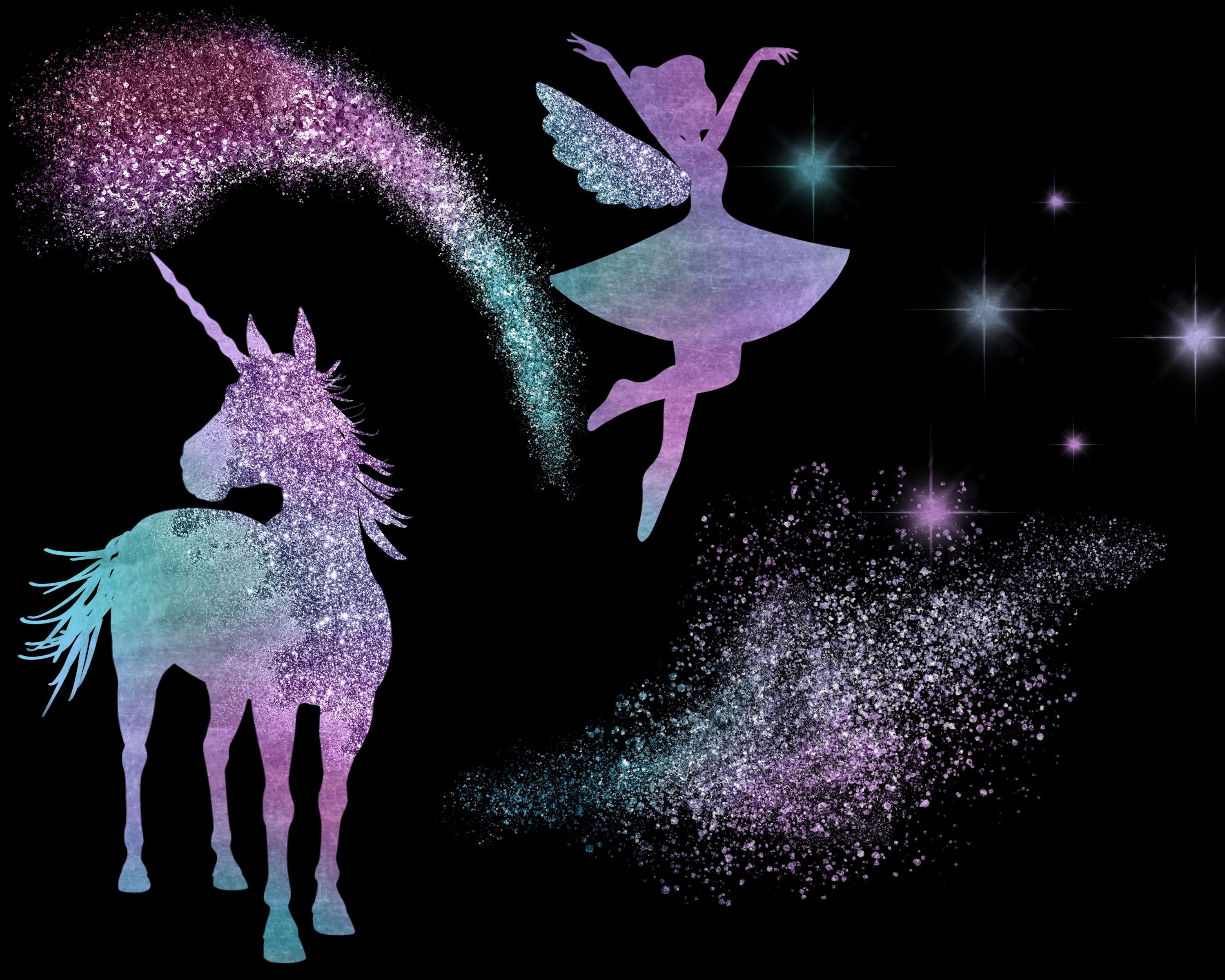 Magical Fairy and Unicorn Glitter Clipart, Pixie Dust Overlay ...