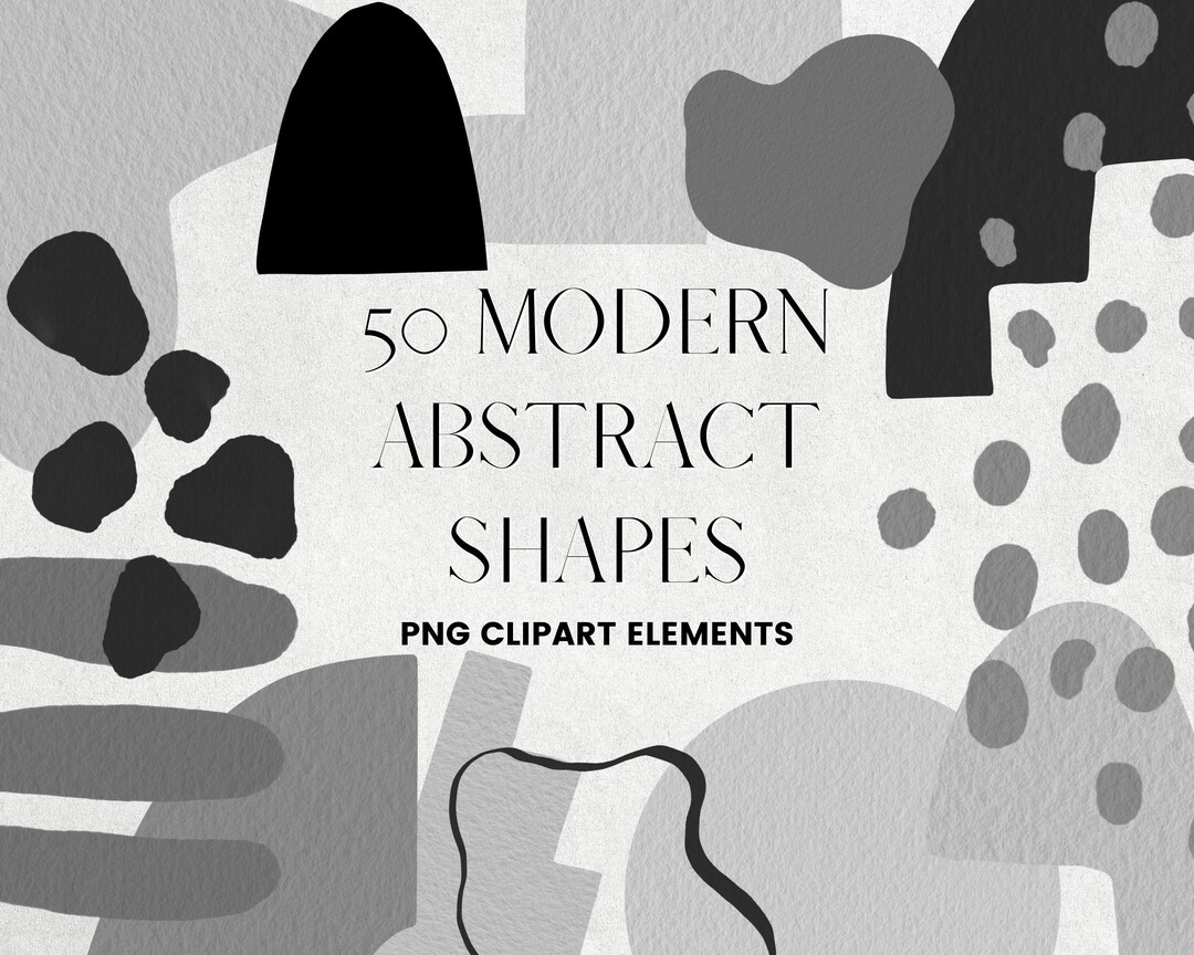 50 Abstract Shape Clip Art, Modern Grey and Black Brushstroke Shapes ...
