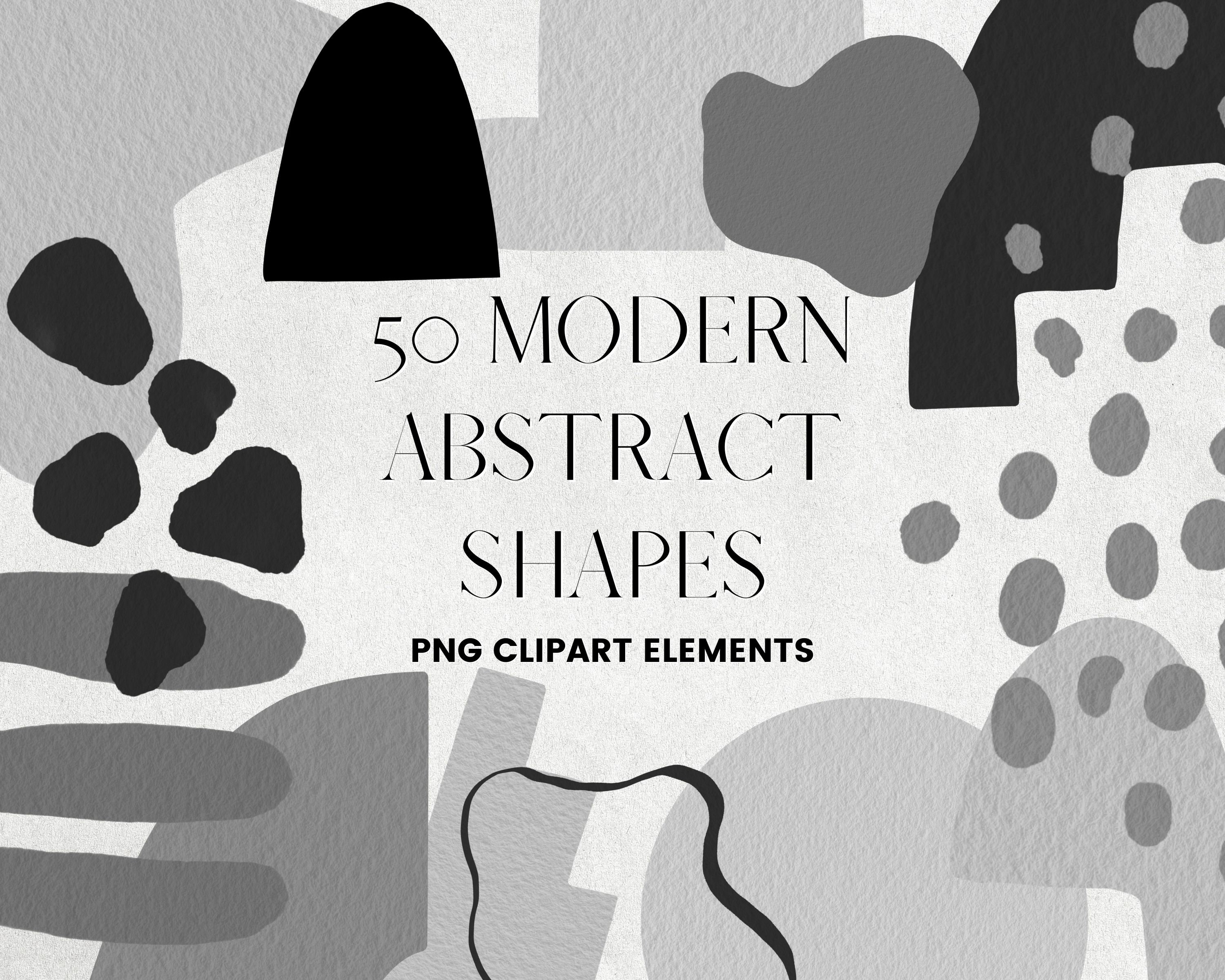50 Abstract Shape Clip Art, Modern Grey and Black Brushstroke Shapes ...