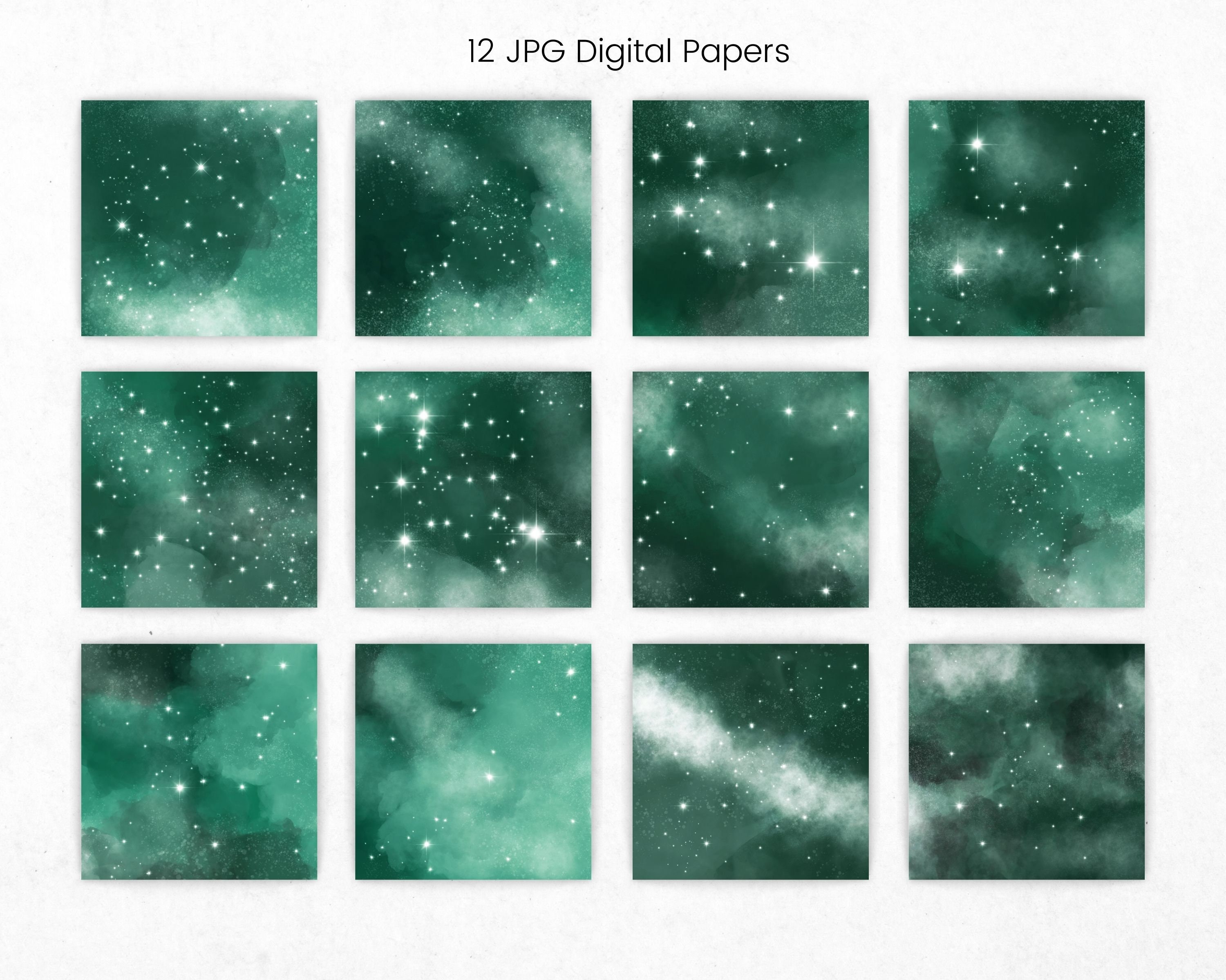 Starry Night Digital Paper Green Watercolour Texture Night - Etsy