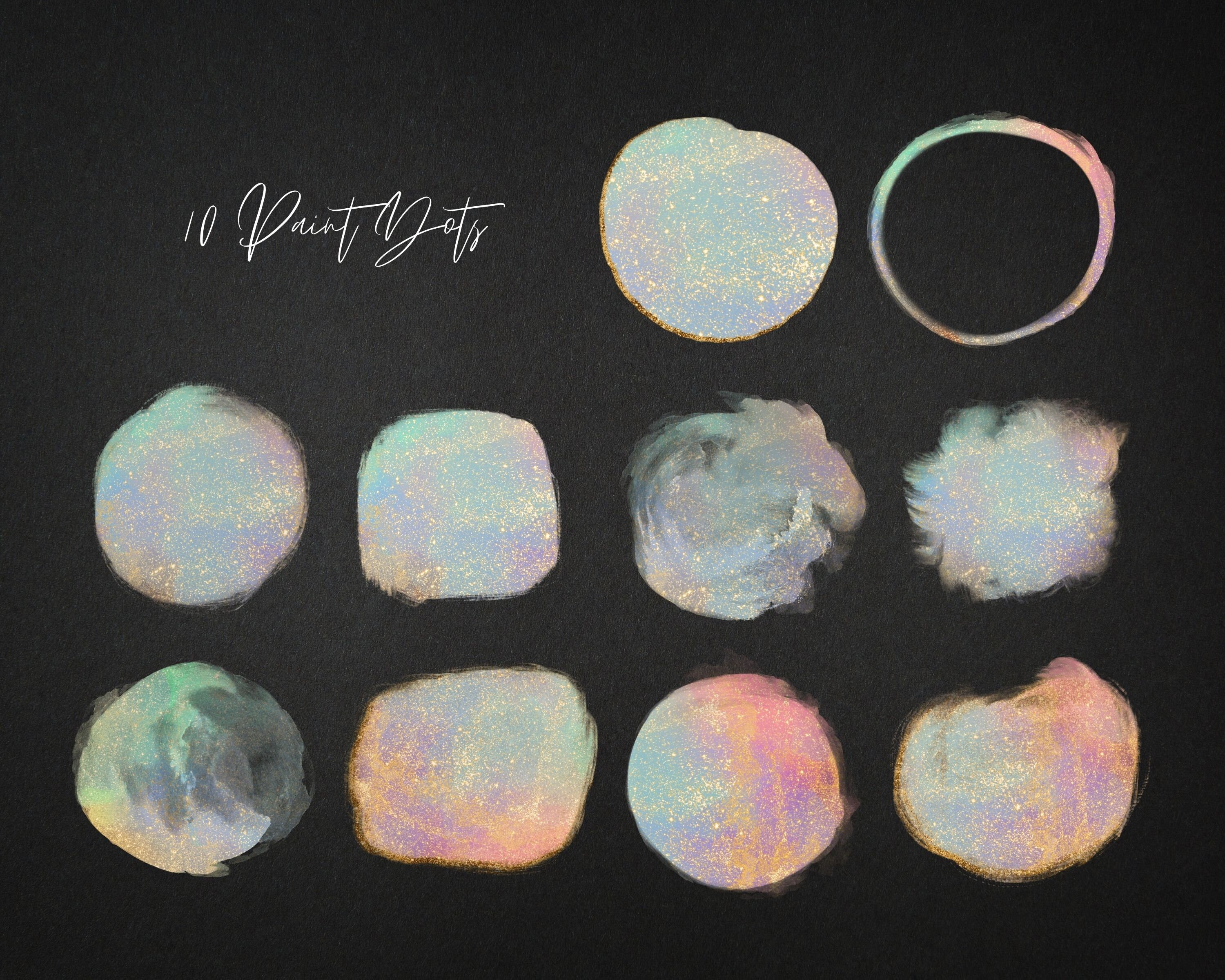 20 Rainbow Glitter Paint Clipart, Gold Glitter Circle Frames, Round ...