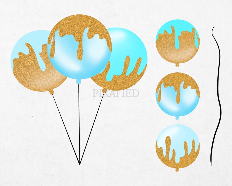 Blue and Gold Glitter Birthday Party Clip Art Set, Blue Balloon Clipart ...