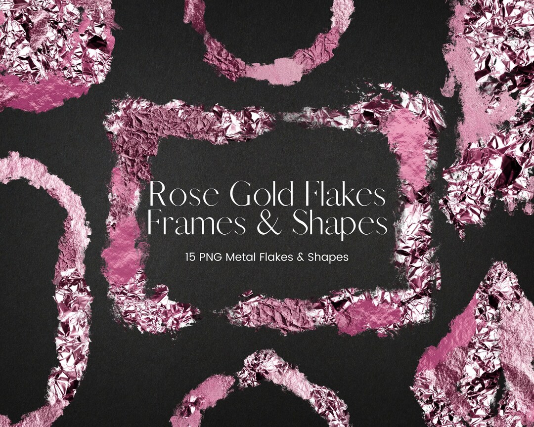 Rose Gold Foil Frame Clipart, Metal Foil Flakes Overlays, PNG Pink ...