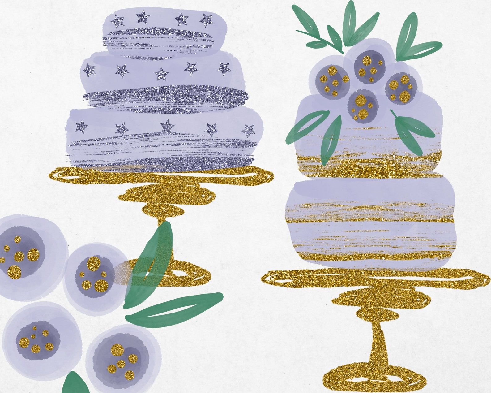 Purple Watercolour Cake Clipart PNG Watercolour and Gold - Etsy