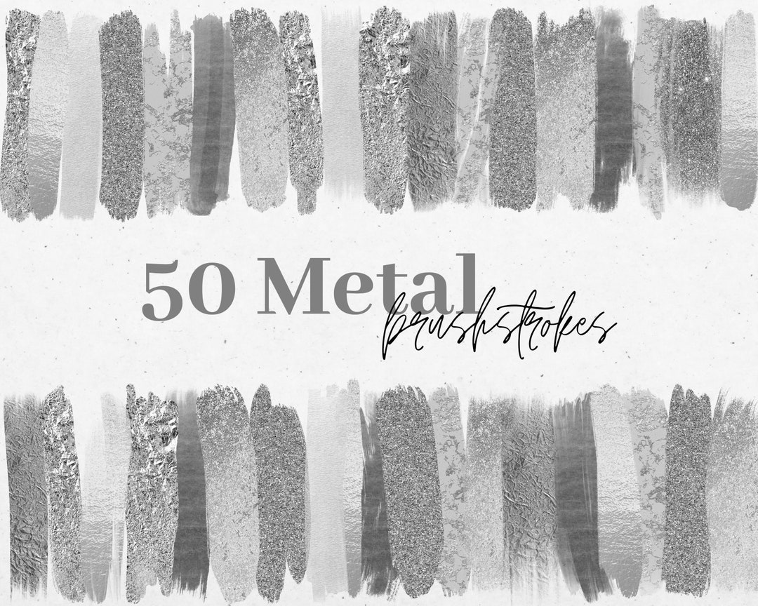 50 Silver Metal and Glitter Brush Stroke Clipart, Silver Glitter Clip ...