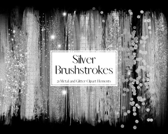 Sparkling Silver Glitter and Foil Brushstroke Clipart - Etsy