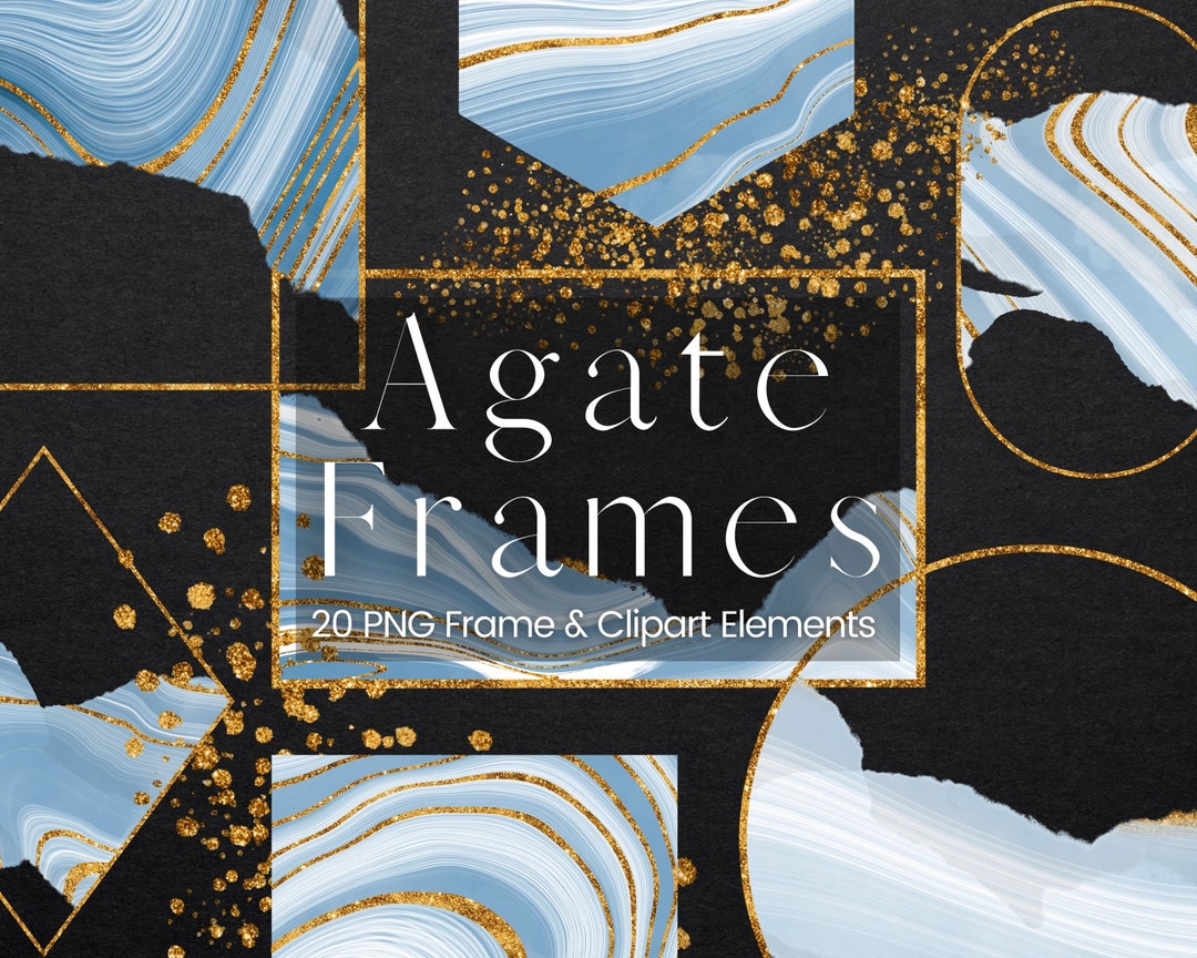 Blue Agate Frame Clipart, Watercolour Geode PNG Border and Frame ...