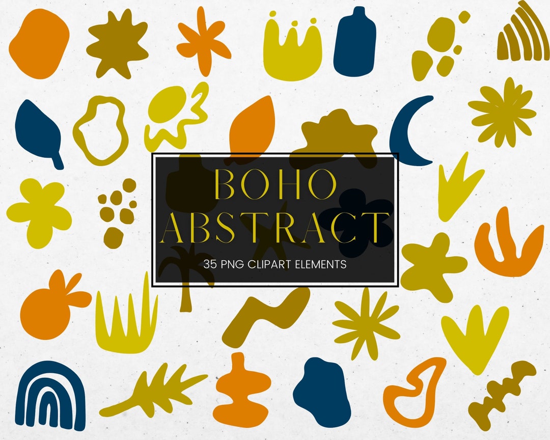 Abstract Boho Clipart, Bohemian Clipart Shapes, Modern Boho Collage ...