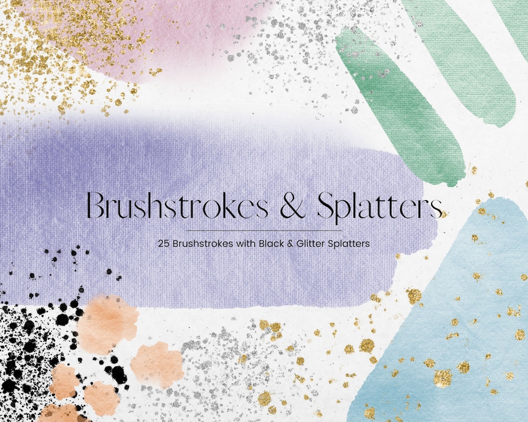 Watercolor Brush Stroke Clip Art, PNG Gold Glitter Splatter, Silver ...