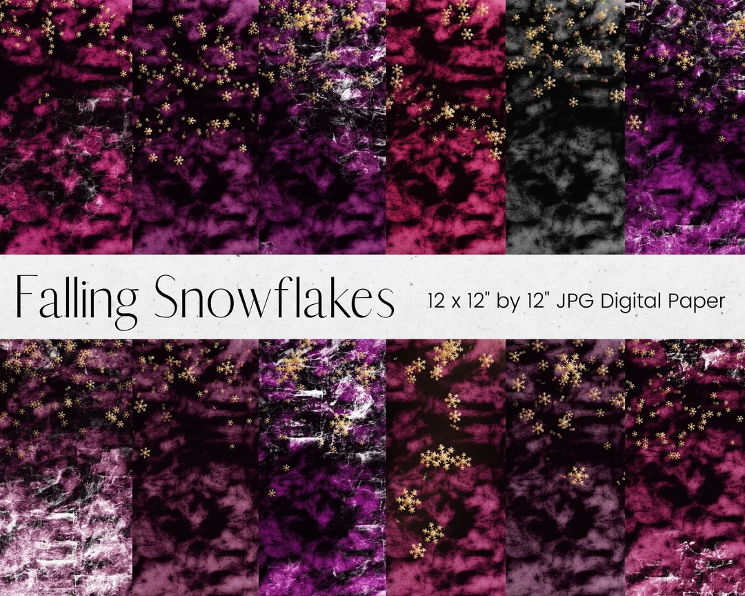 Falling Snowflake Digital Paper, Gold Glitter Snowflakes, Winter Grunge ...
