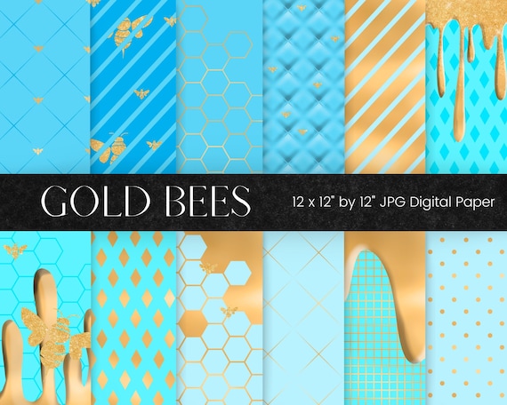 Bee Digital Paper Blue Bee Printable Digital Scrapbooking - Etsy