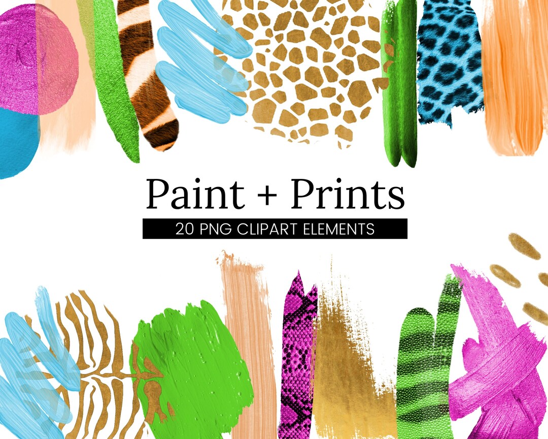 20 Safari Paint Brush Stroke Elements, Pink Blue Neon Clipart ...