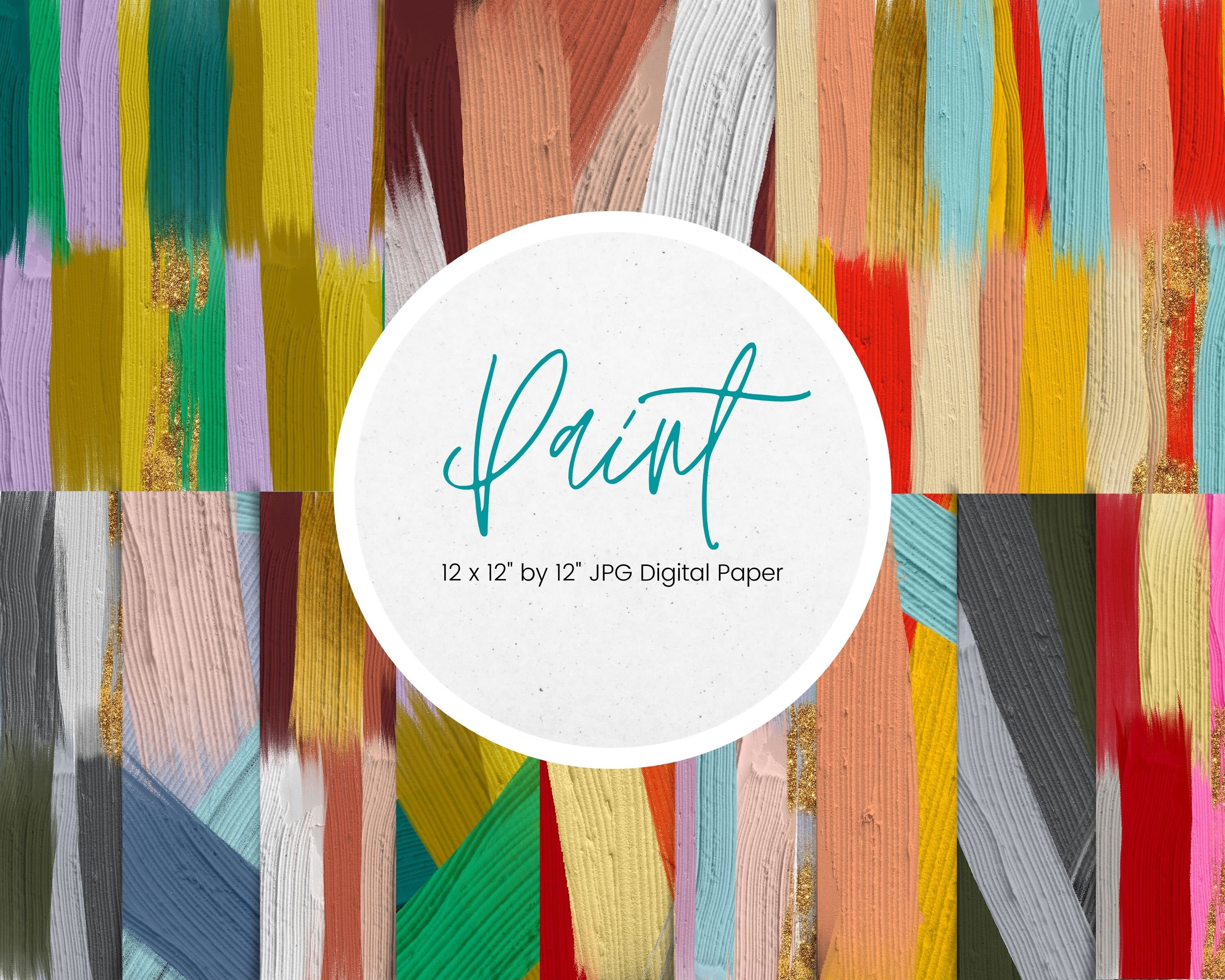 Thick Brushstroke Digital Paper, Pink Blue Green Paint Paper Pattern ...
