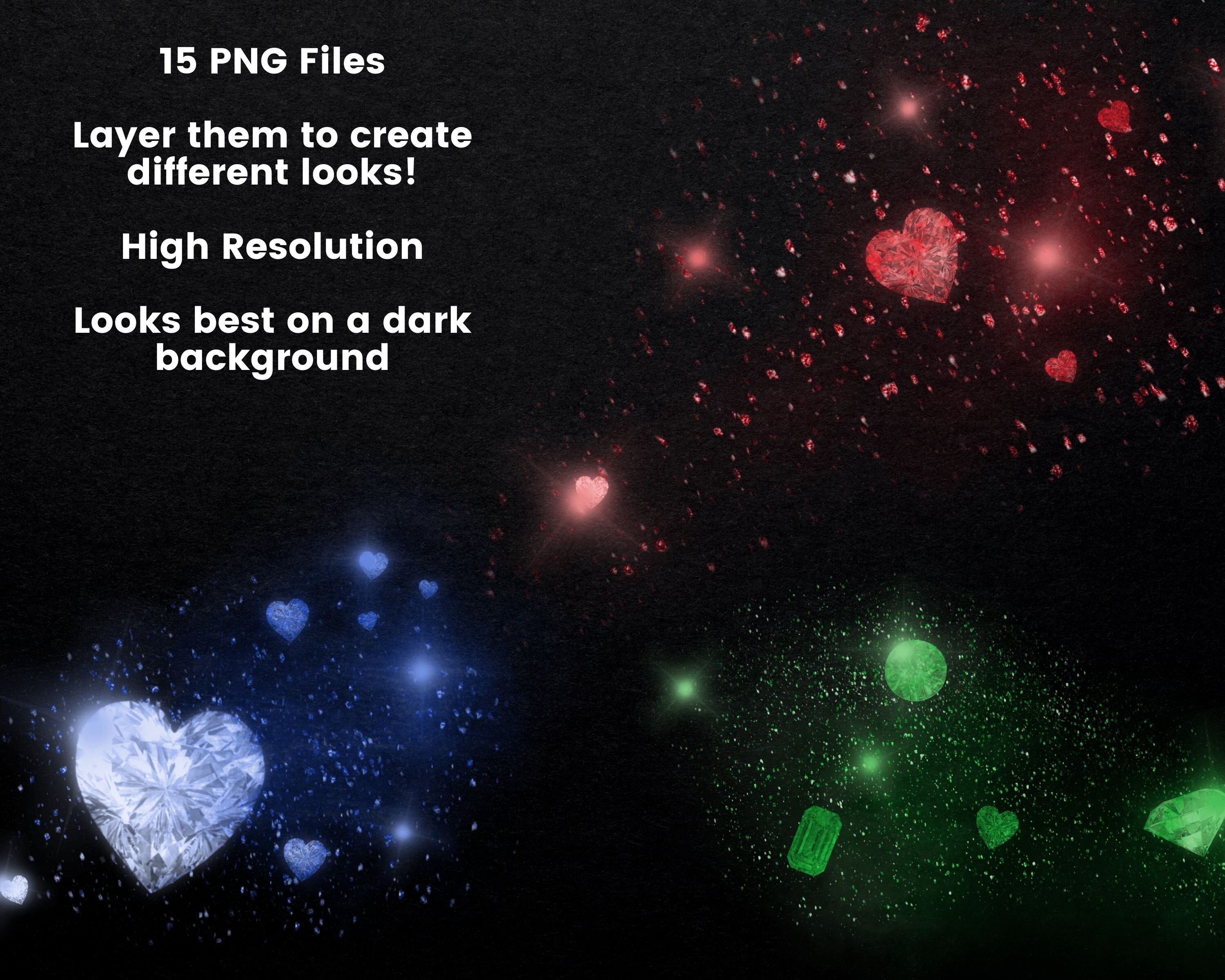Saphire, Emerald and Ruby Gem Dust Clipart, Glitter Dust Overlay ...