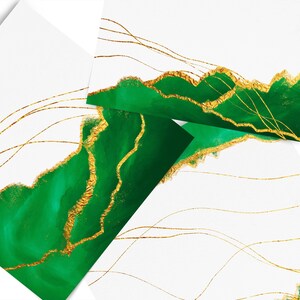 Green Watercolour Digital Paper, Gold Foil Paint Paper, Paint Stroke ...