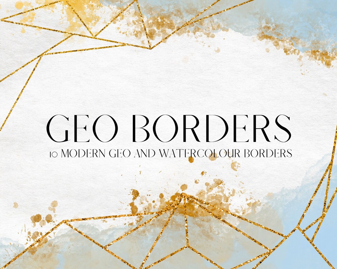 Pink Watercolour and Gold Glitter Geo Borders, Geo Thin Frame Clipart ...