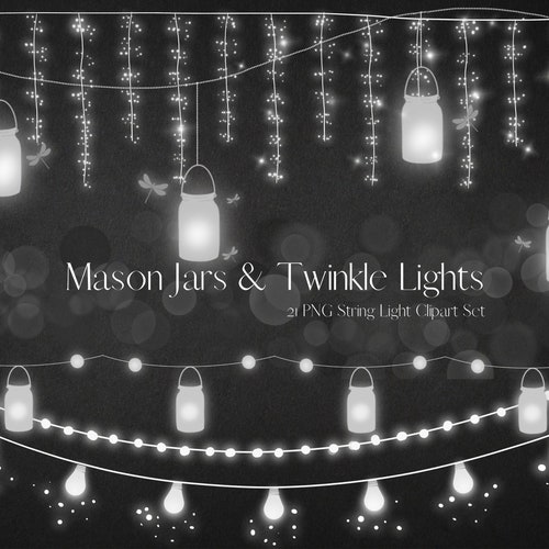 Mason Jars and String Lights Clipart Fairy Lights Clip Art - Etsy