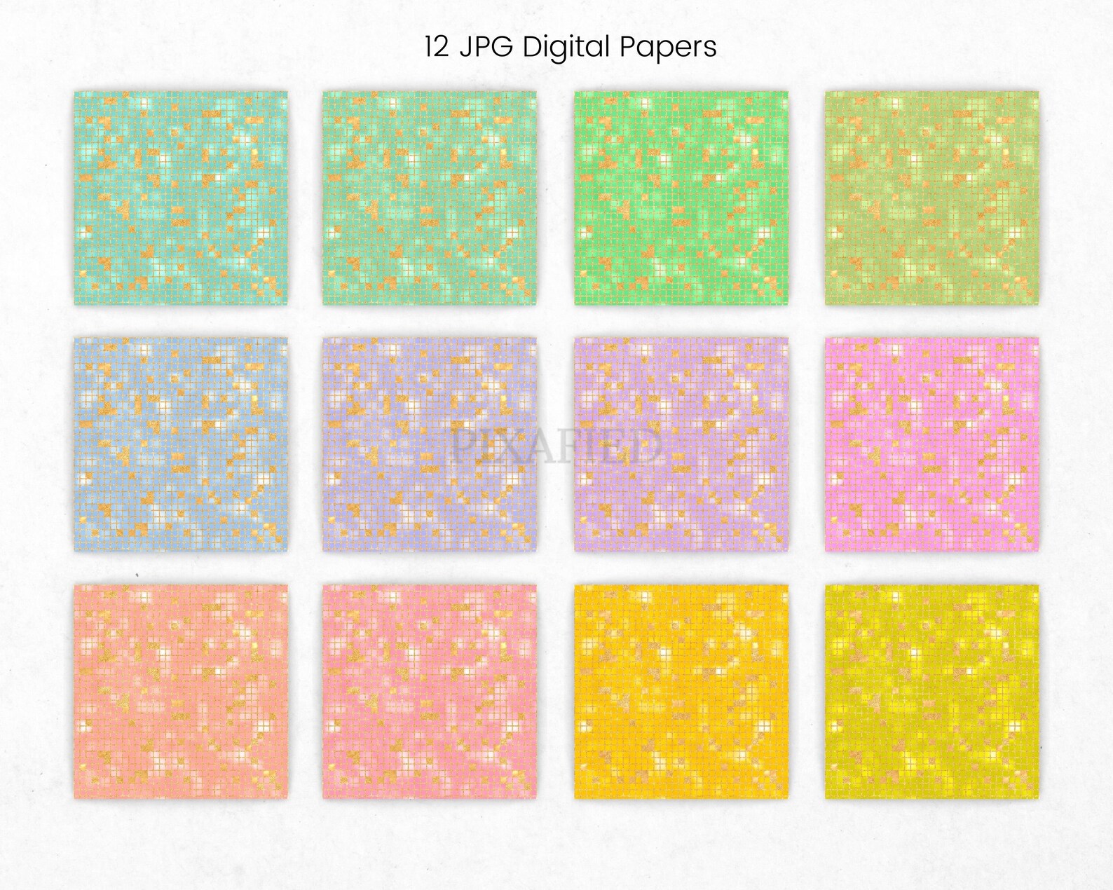 Colourful Gold Glitter Grid Digital Paper Pink Blue Green - Etsy