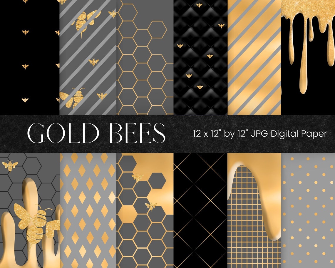 Bee Digital Paper Black Bee Printable Digital Scrapbooking - Etsy