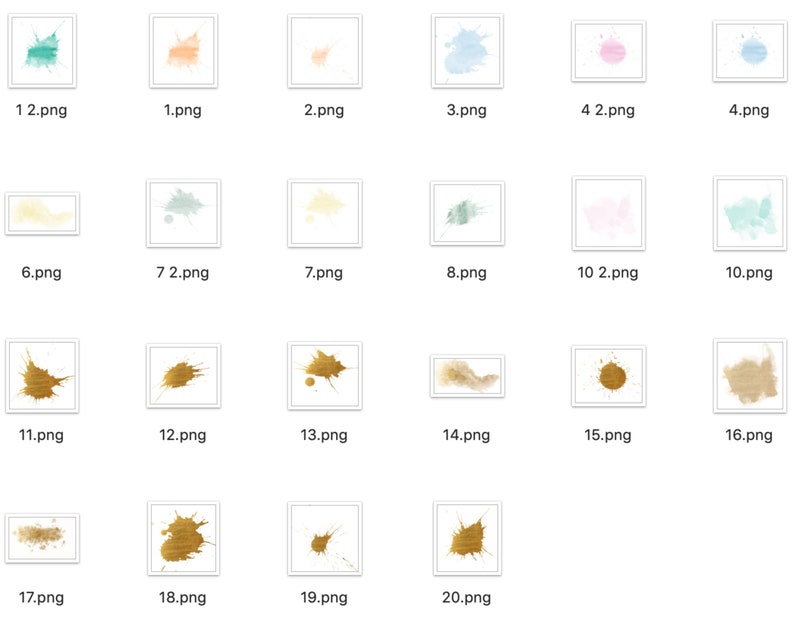 20 Rainbow and Gold Foil Watercolor Splashes Clipart Pink - Etsy